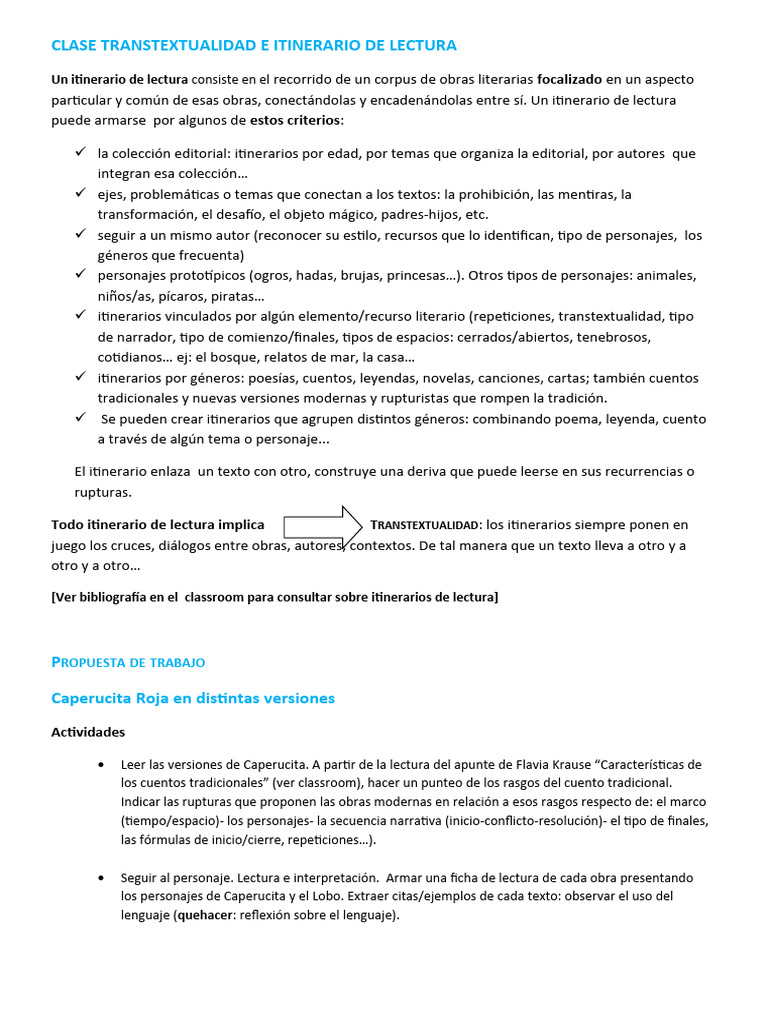 CLASE Itinerarios de Lectura y Transtextualidad, Caperucita | PDF | Caperucita Roja | Cuentos
