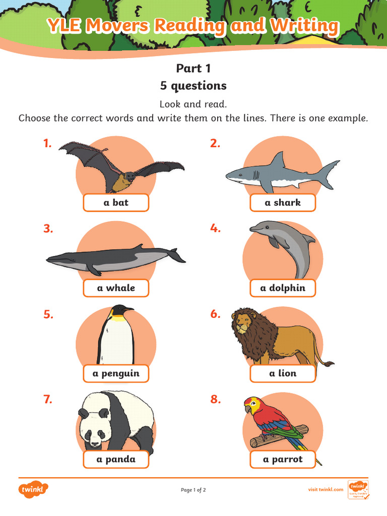 Yle Movers Reading and Writing Exotic Animals | PDF