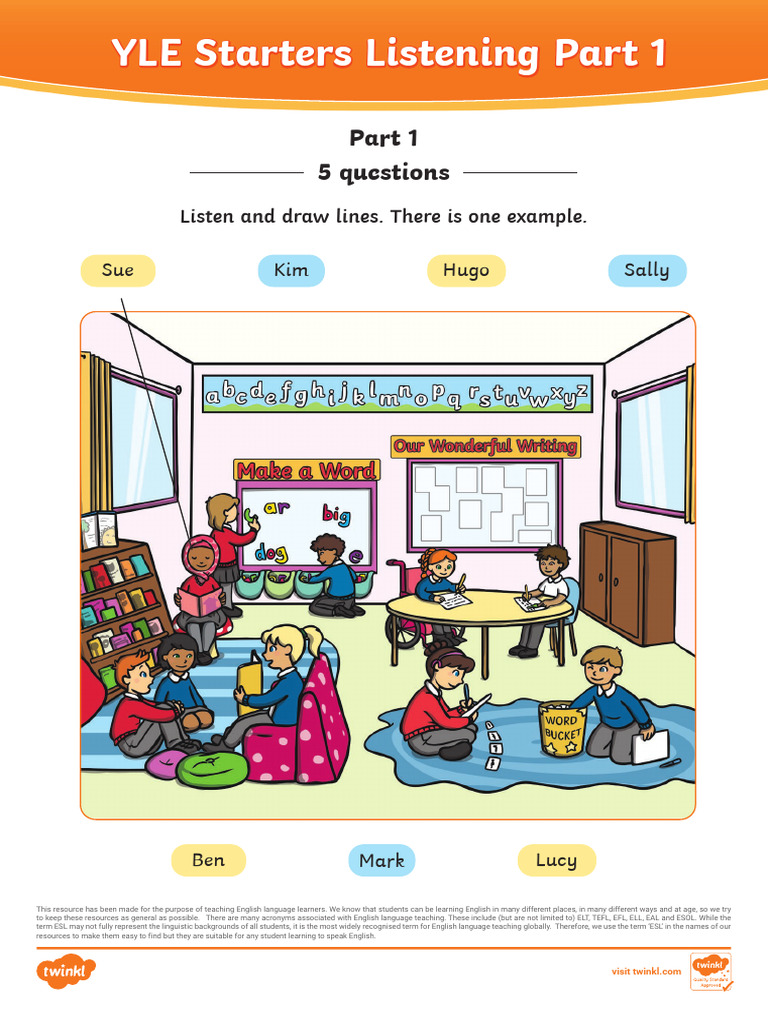 YLE Starters Listening Part 1 Worksheet (School) | PDF