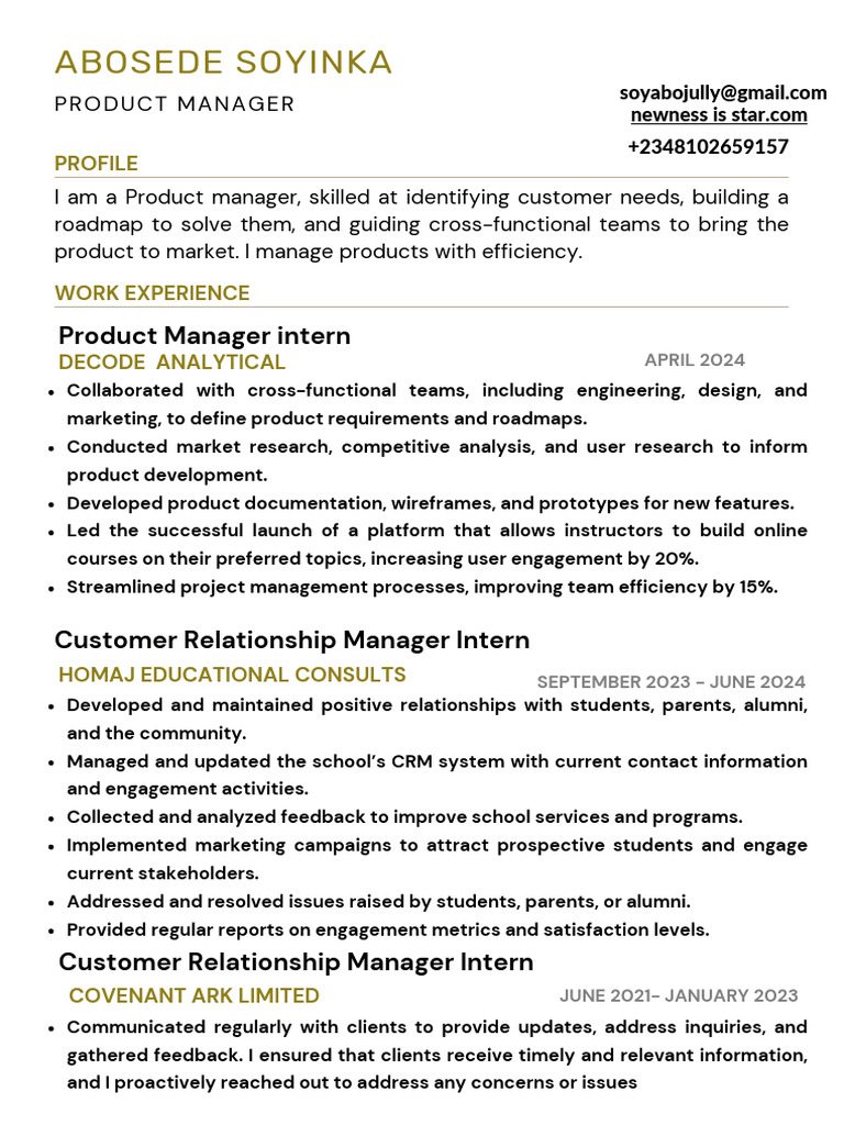 Aspiring Product Manager Profile | PDF | Customer Relationship ...