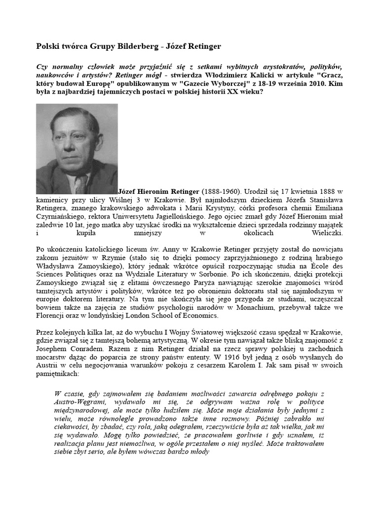 Polski Twórca Grupy Bilderberg - Józef Retinger | PDF