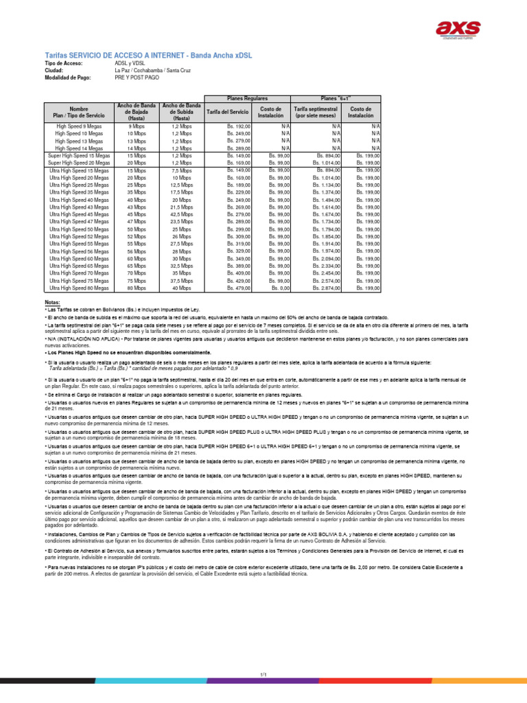 Planes de Internet AXS Bolivia | PDF | Telecomunicaciones