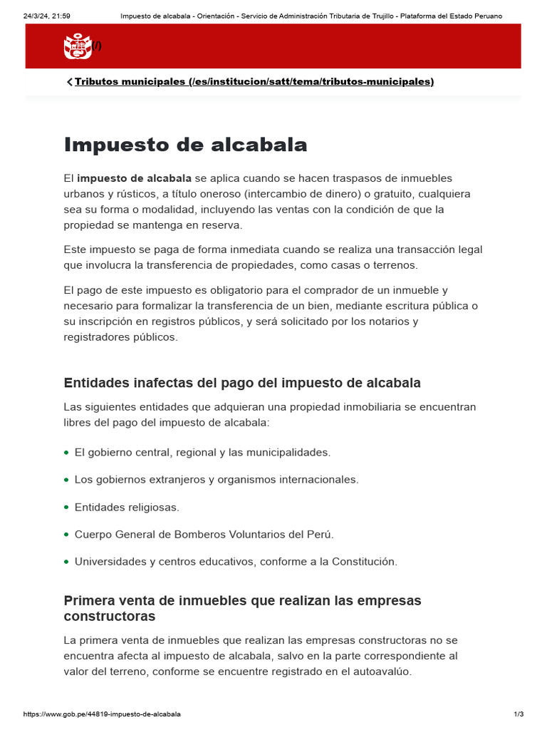 Guía sobre el Impuesto de Alcabala en Perú | PDF | Impuestos | Economias