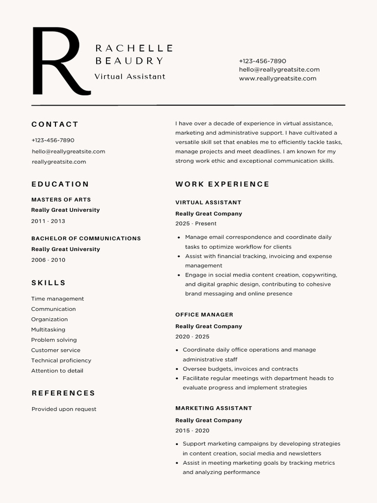 Rabe Neutral Black Minimalist Monogram Professional Virtual Assistant ...