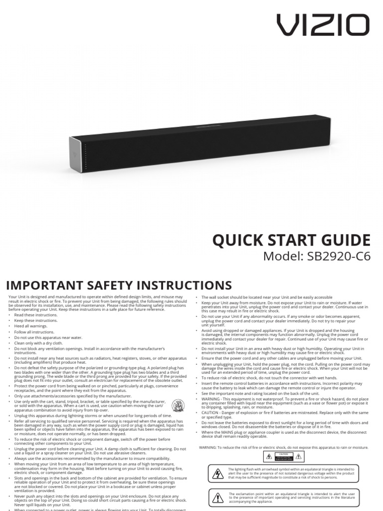 Vizio Soundbar Manual | PDF | Electrical Connector | Electromagnetic ...