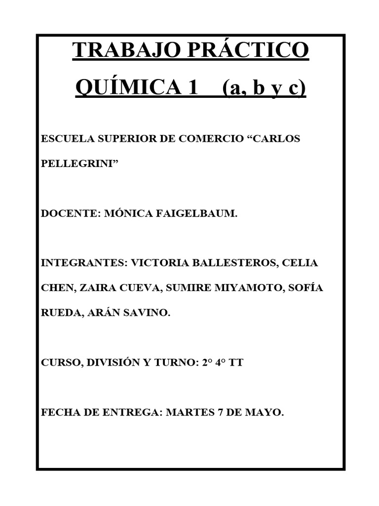 Trabajo Práctico Química 1 (Terminado 2) | PDF | Método científico | Teoría
