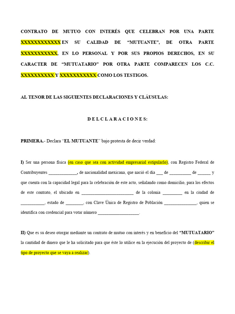 Contrato de Mutuo con Interés México | PDF | Interés