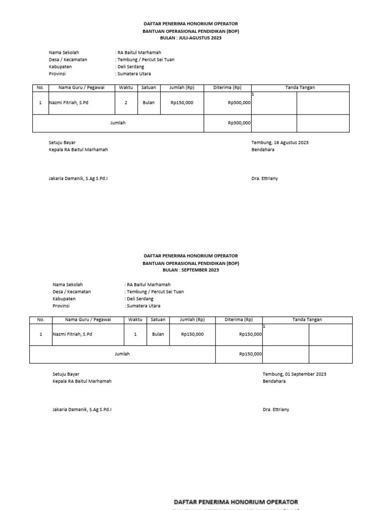 13 Amprah Gaji Operator | PDF