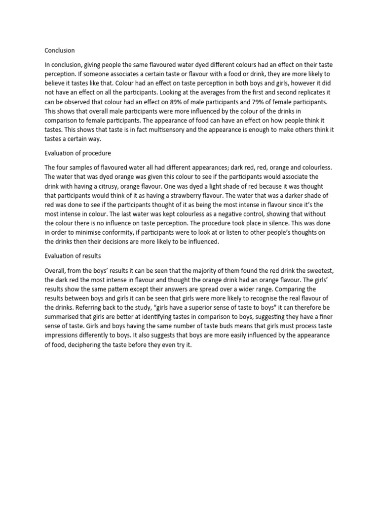 Advanced Higher Biology Conclusion | PDF | Taste | Perception