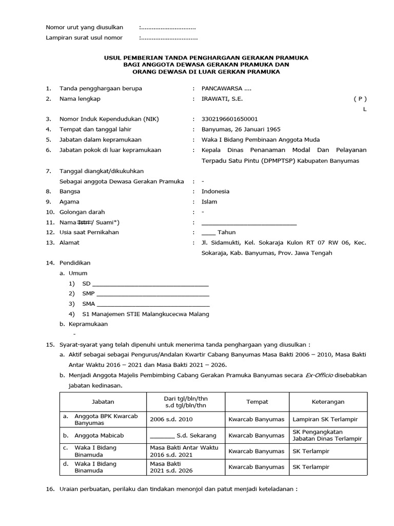 Form Tpod Pancawarsa 2024 - Kak Irawati | PDF