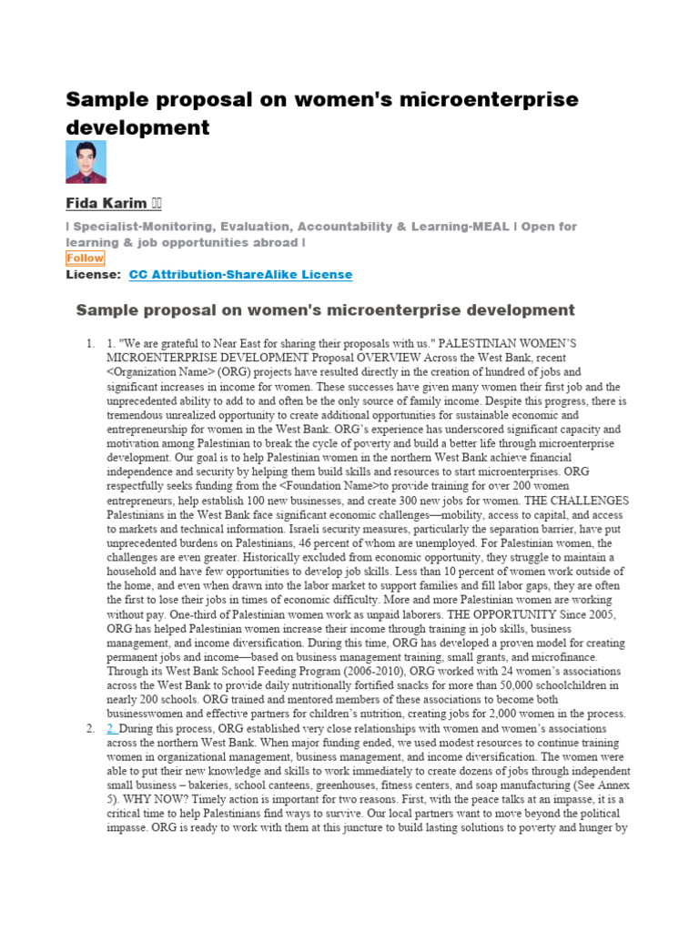 Sample Proposal On Womens Microenterprise Development | PDF ...