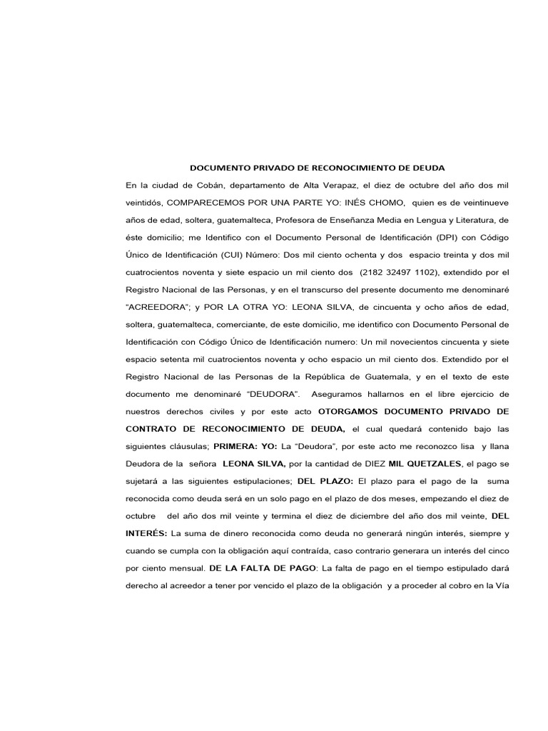 Reconocimiento de deuda | PDF | Pagos | Derecho empresarial