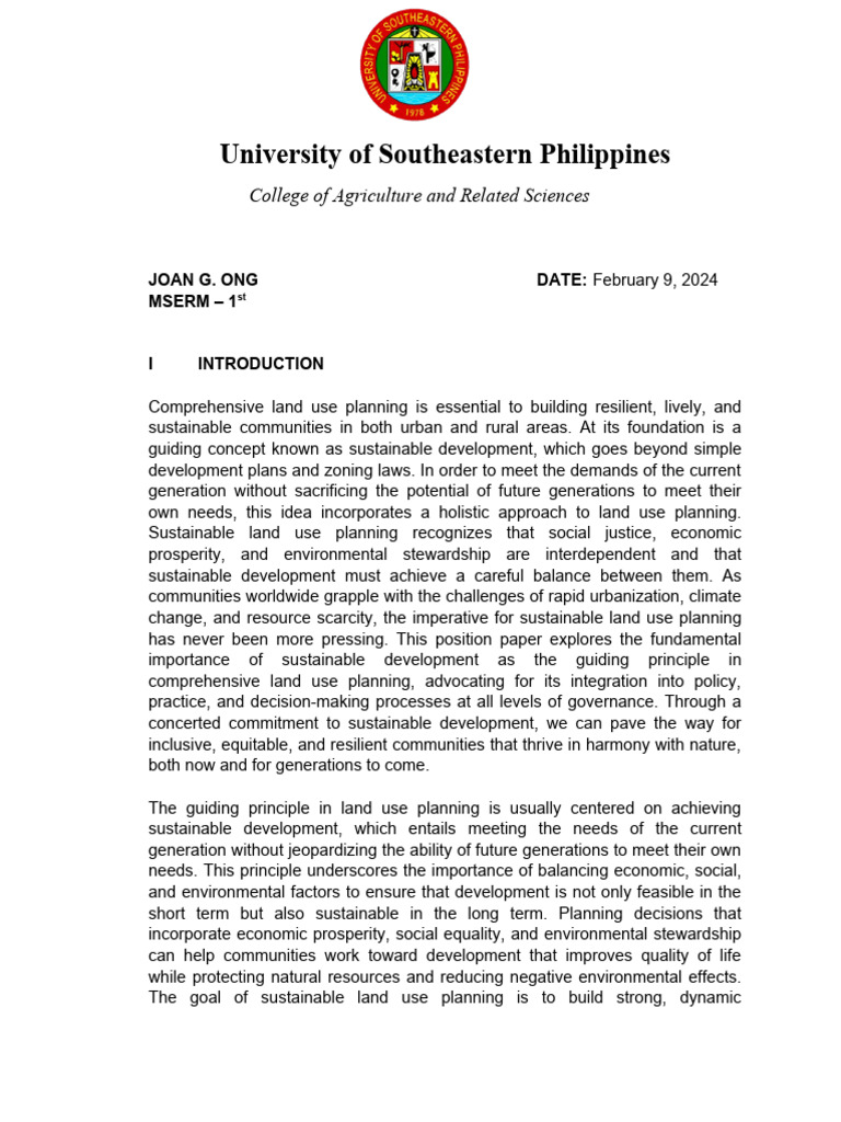 Position Paper 1 Ong | PDF | Sustainability | Sustainable Development