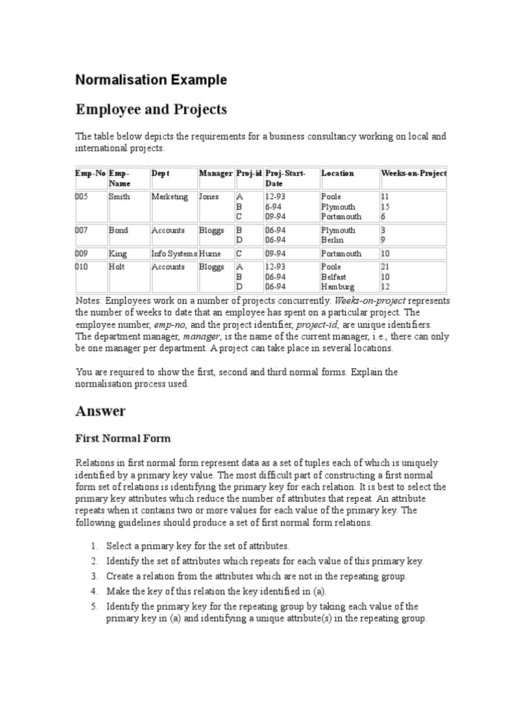 Normalisation Example-Empproject | PDF | Databases | Scientific Modeling