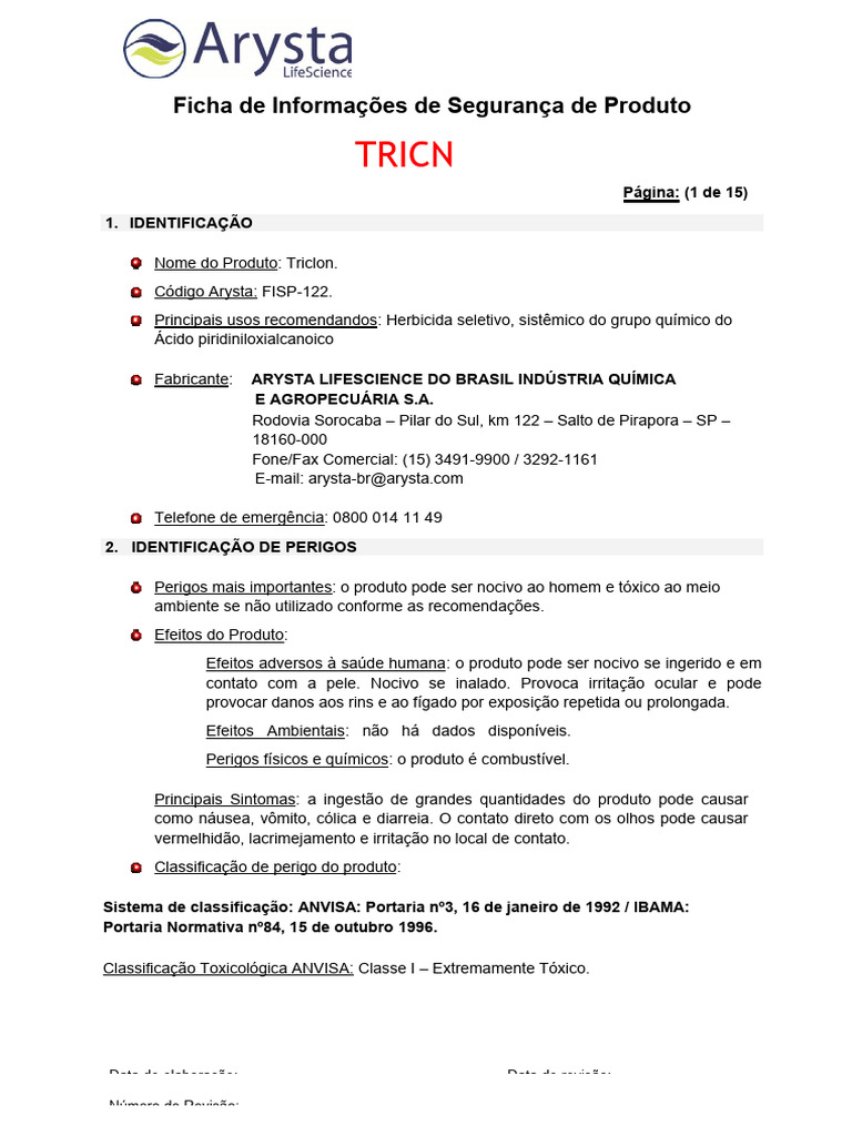 Fispq Triclon | PDF | Embalagem e rotulagem | Incêndios