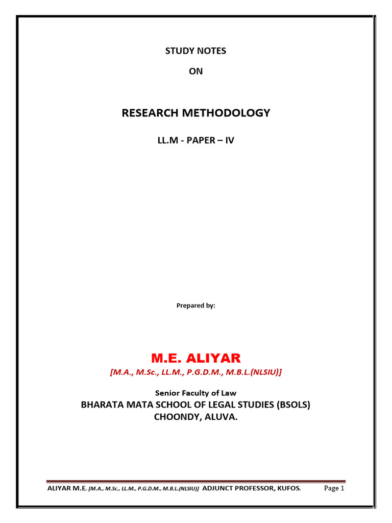 Notes On Research Methodology | PDF | Sampling (Statistics) | Hypothesis
