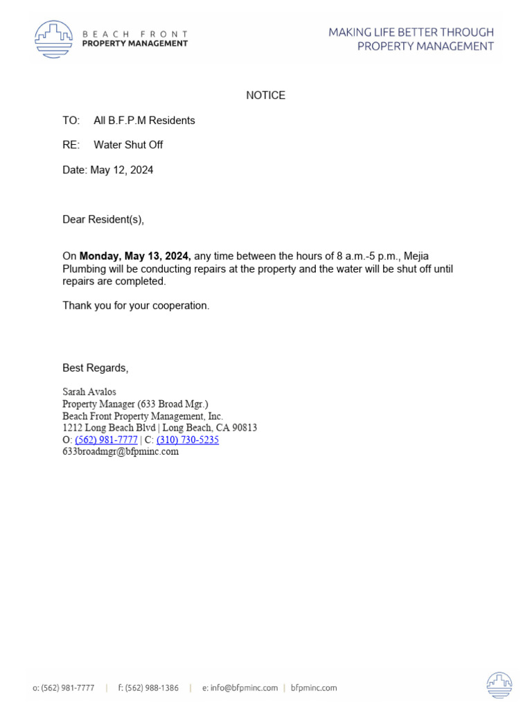 Water Shut Off Notice | PDF