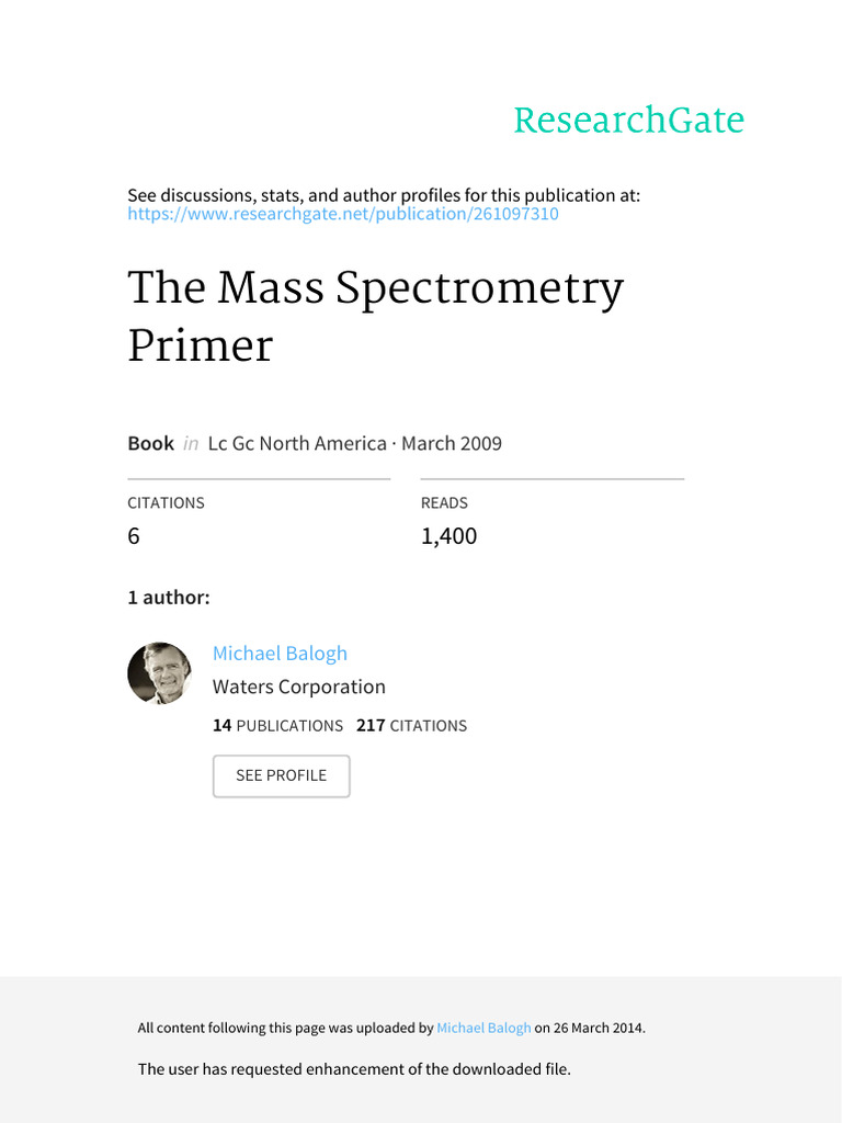 Waters Mass Spectrometry MS Primer 715001940 | PDF | Mass Spectrometry ...