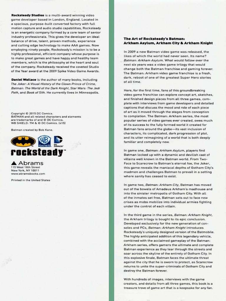 The Art of Rocksteady's Batman - Arkham Asylum, Arkham City & Arkham Knight | PDF