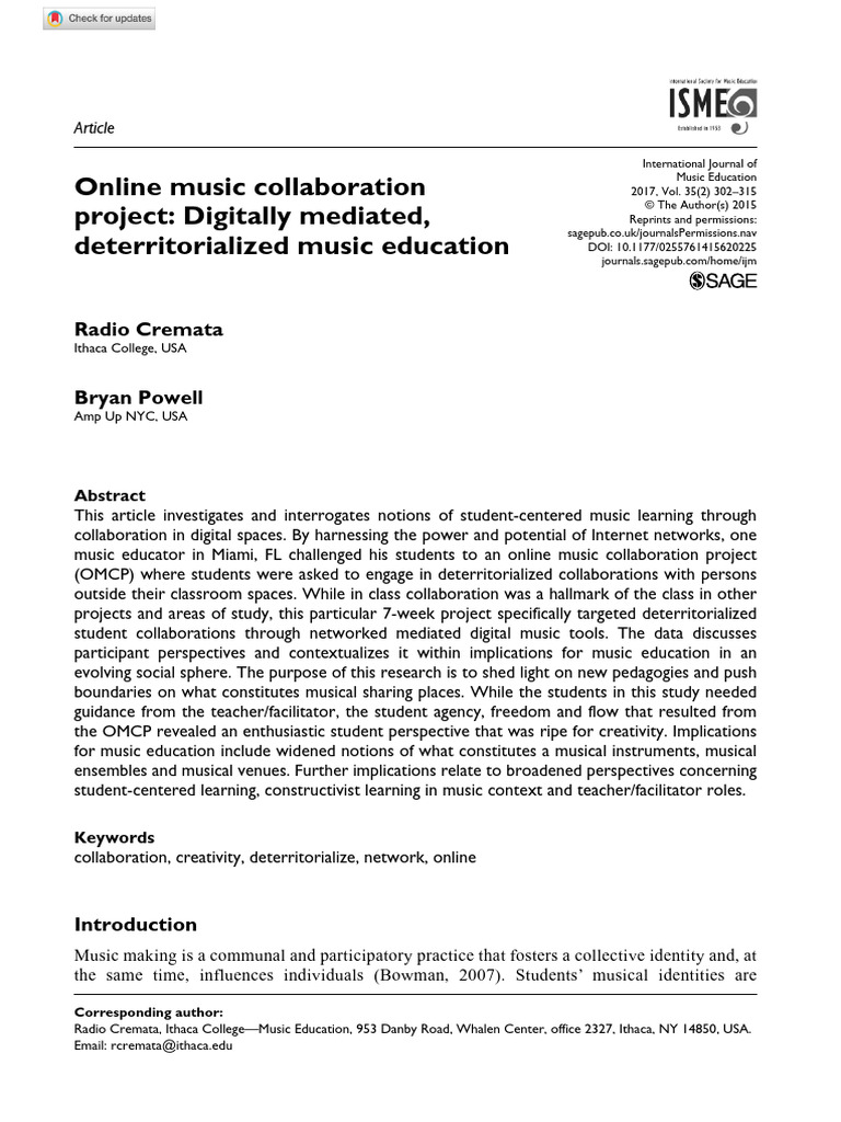 Cremata, R., & Powell, B. (2017) - Online Music Collaboration Project ...