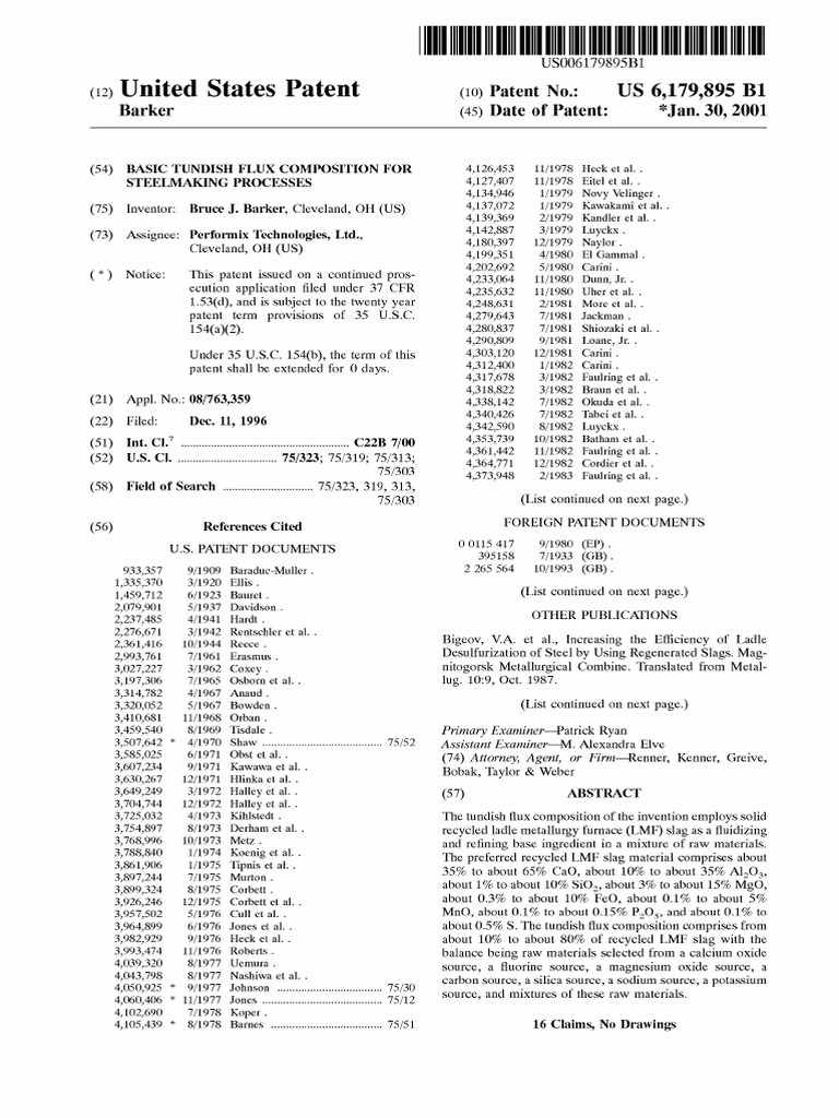 Basic Tundish Flux Composition For Steelmaking | PDF | Steel | Steelmaking