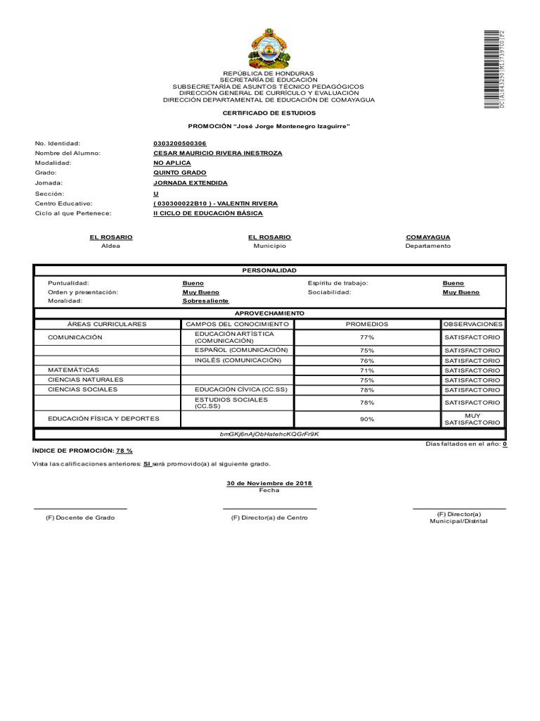 Certificado de Yerson David Dubon Rivera | PDF | Honduras | Science
