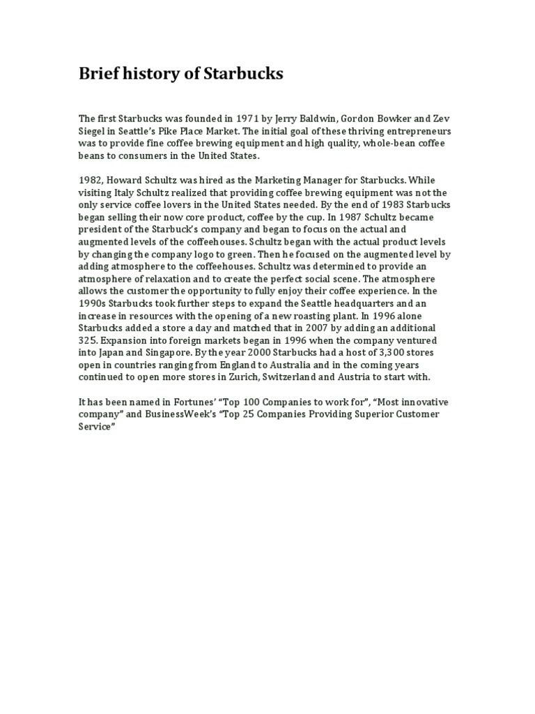 Brief History of Starbucks | Download Free PDF | Starbucks | Brand
