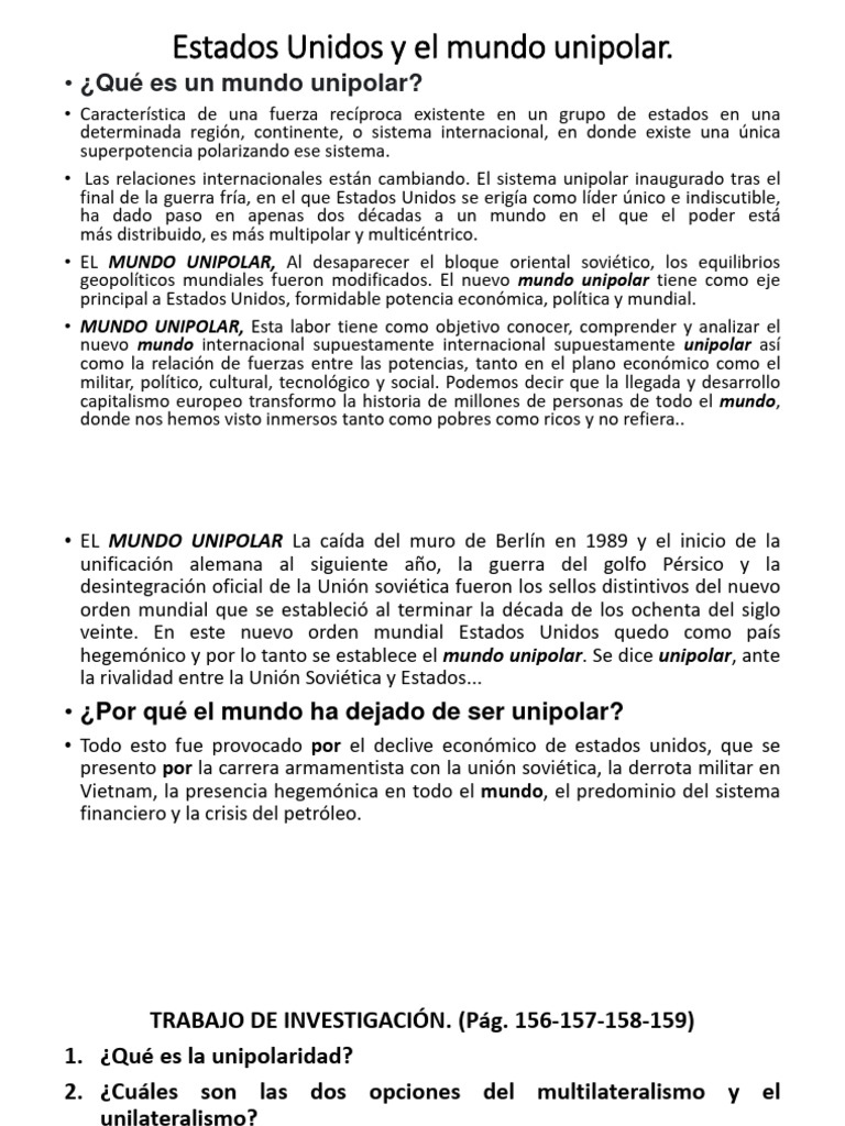 Estados Unidos y El Mundo Unipolar | PDF