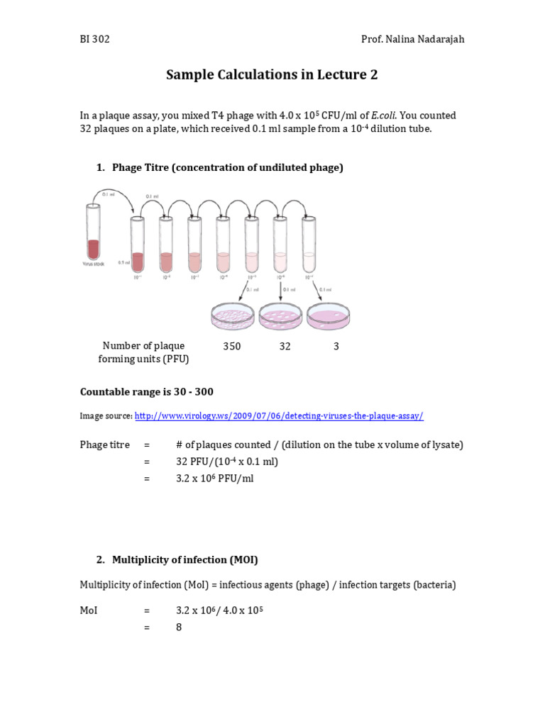 Sample Calculations in Lecture 21 | PDF | Colony Forming Unit | Clinical Medicine