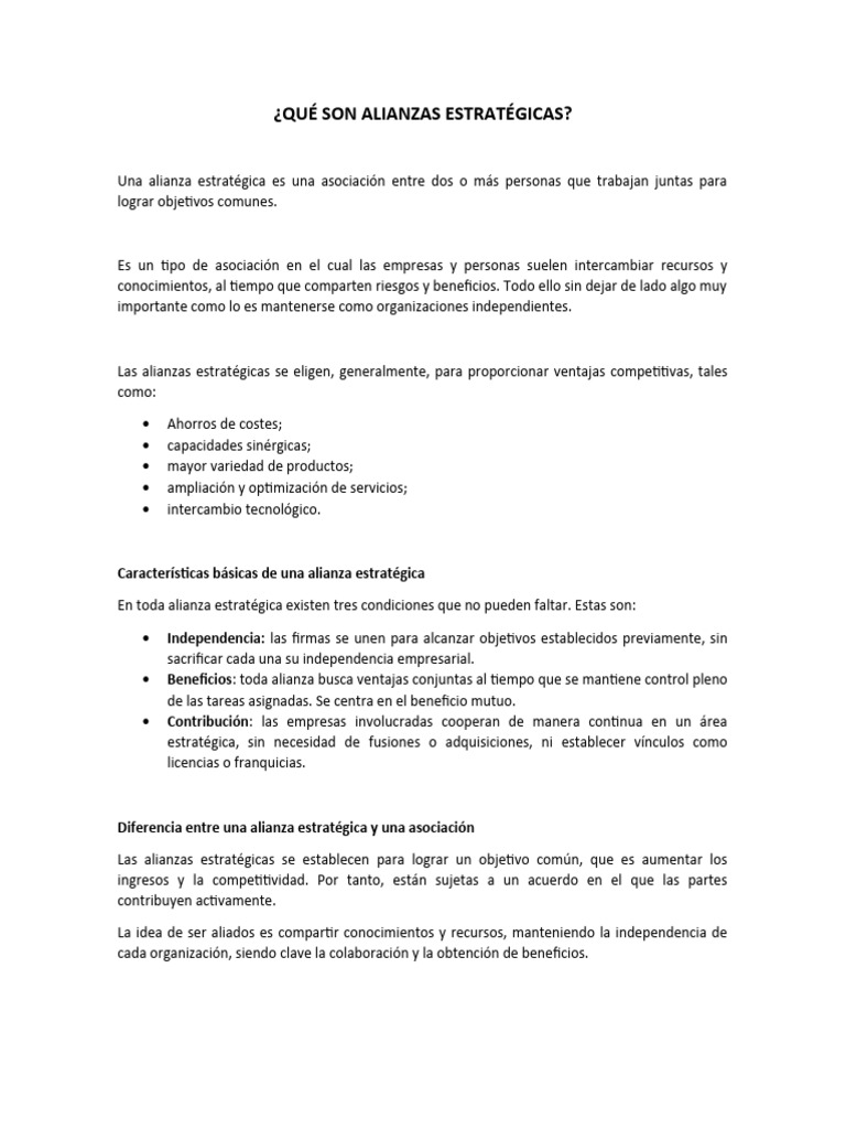 Definición de Alianzas Estratégicas | PDF | Proyecto conjunto | Business