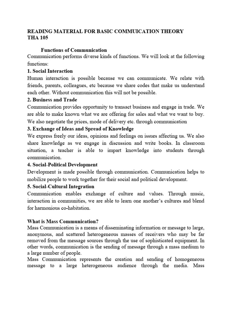 Reading Material For Basic Communication Theory I | PDF | Communication ...