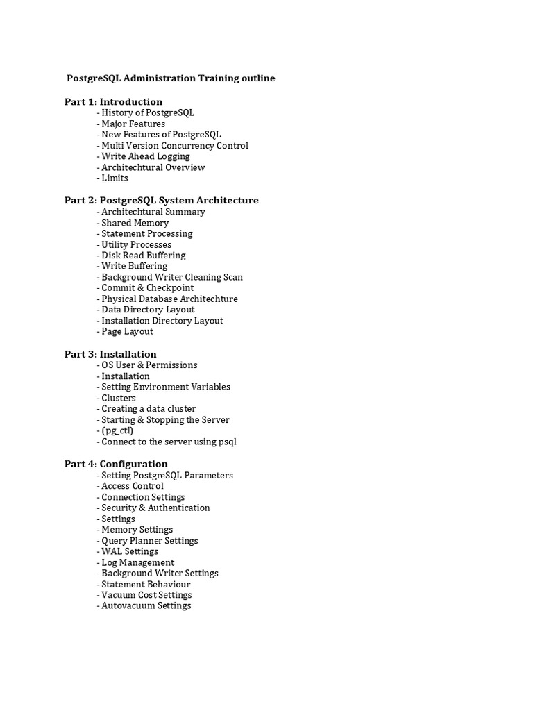 PostgreSQL DBA | PDF | Postgre Sql | Databases PostgreSQL DBA | PDF | Postgre Sql | Databases