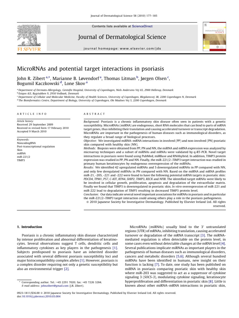 MicroRNA Interactions in Psoriasis | PDF | Micro Rna | Psoriasis