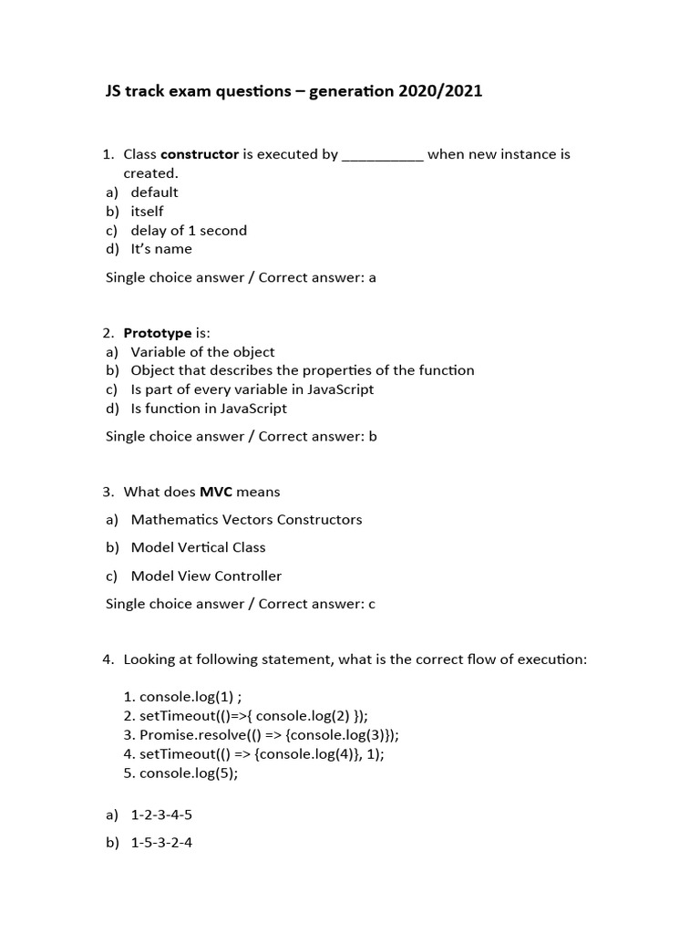 JavaScript Exam Questions 2020/2021 | PDF | Java Script | Computer Programming