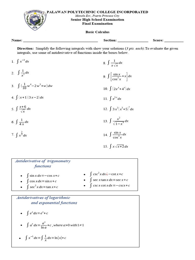 4th Quarterly Basic Calulus | PDF | Trigonometric Functions | Integral