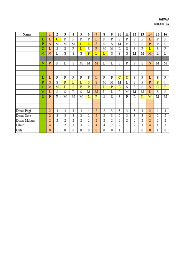 Contoh Jadwal Jaga | PDF