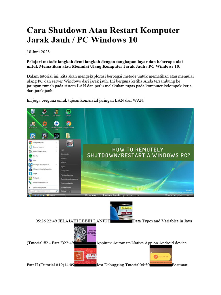 Cara Shutdown Atau Restart Komputer Jarak Jauh | PDF