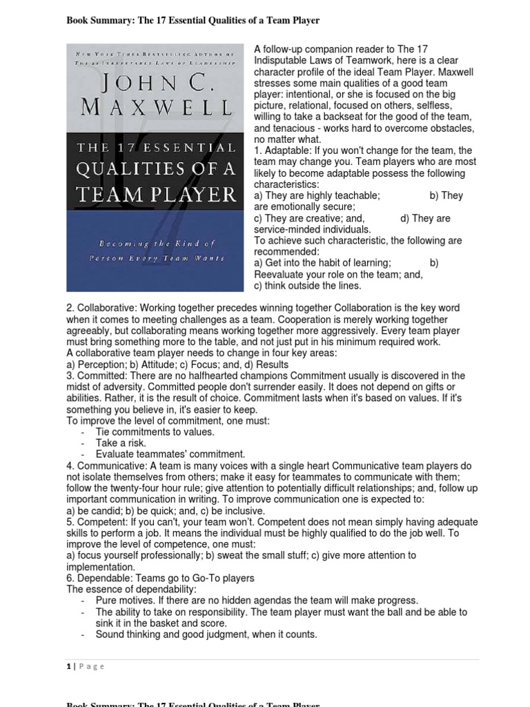 Executive Book Summary The 17 Essential Qualities of A Team Player ...
