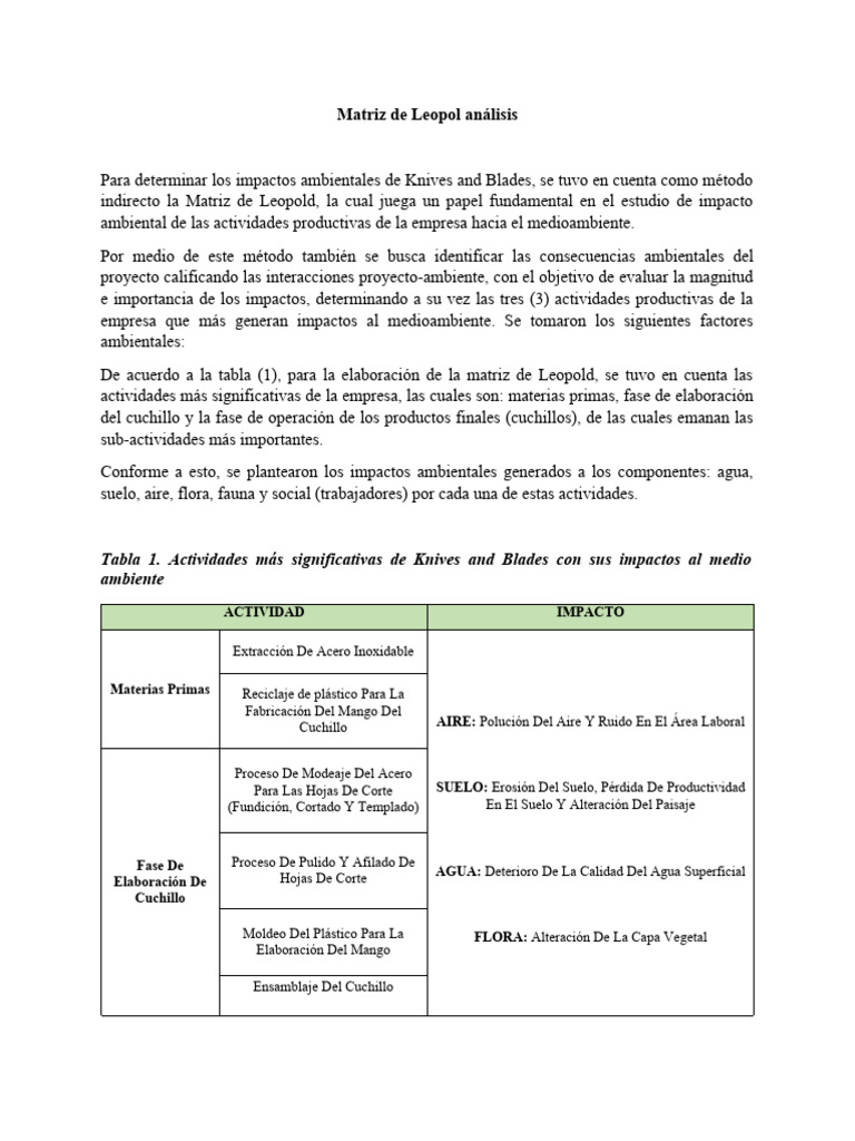 Matriz de Leopol análisis | PDF | Entorno natural | Agua