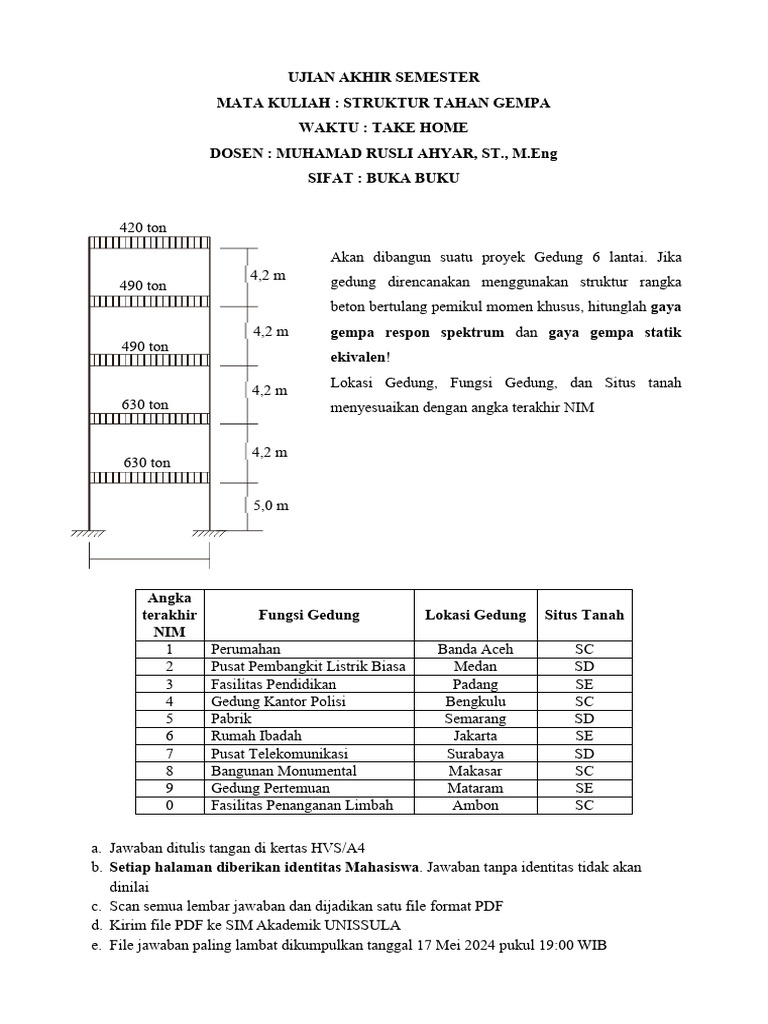 Ujian Akhir Struktur Tahan Gempa | PDF
