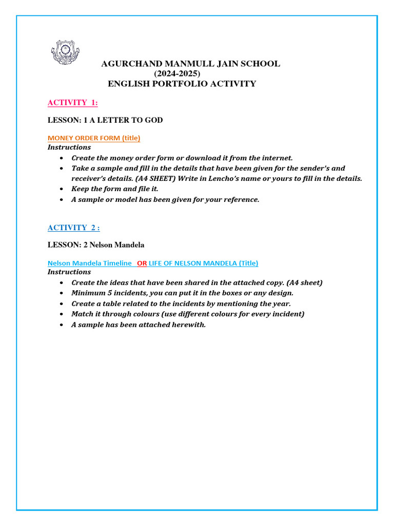 Portfolio Activity English 2024-25 (Class 10) | PDF | Language Arts ...