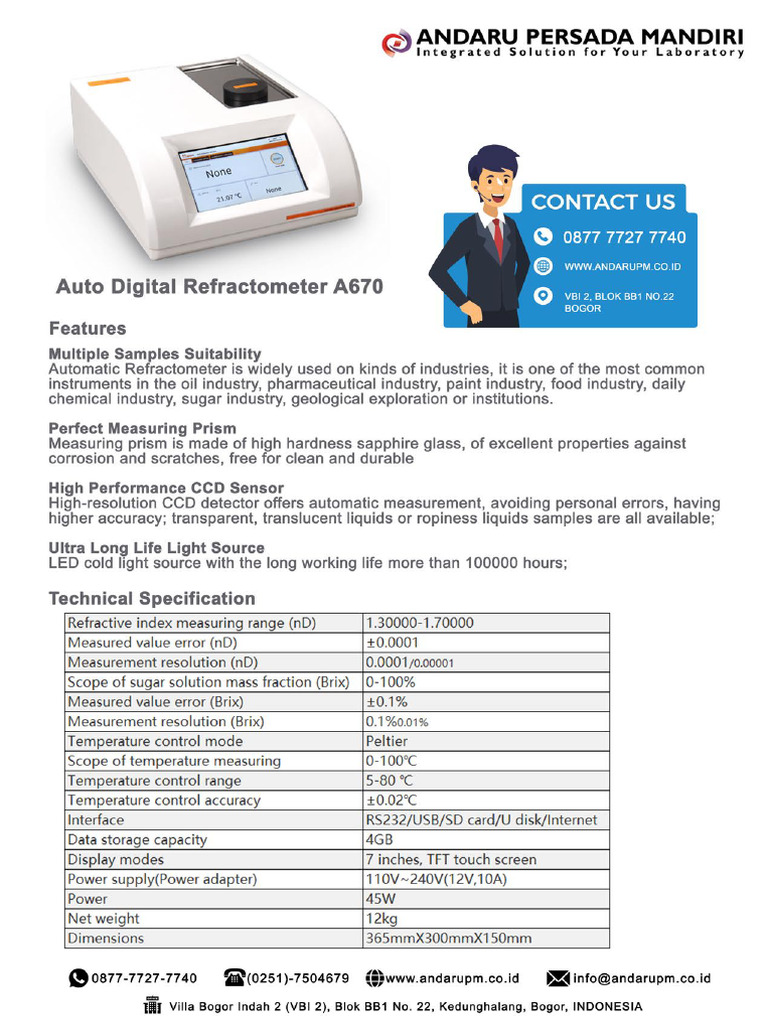 Auto Digital Refractometer A670 Hanon | PDF