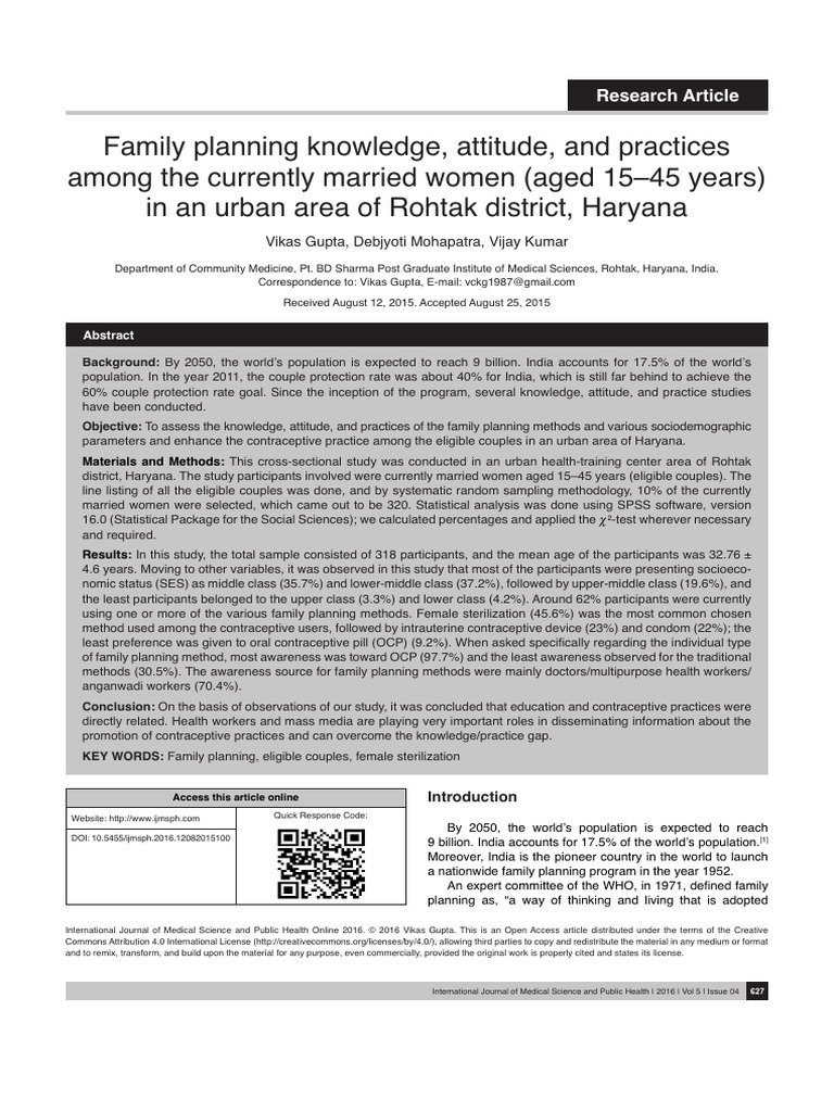 Family Planning Knowledge Attitude and p | PDF | Family Planning | Birth Control