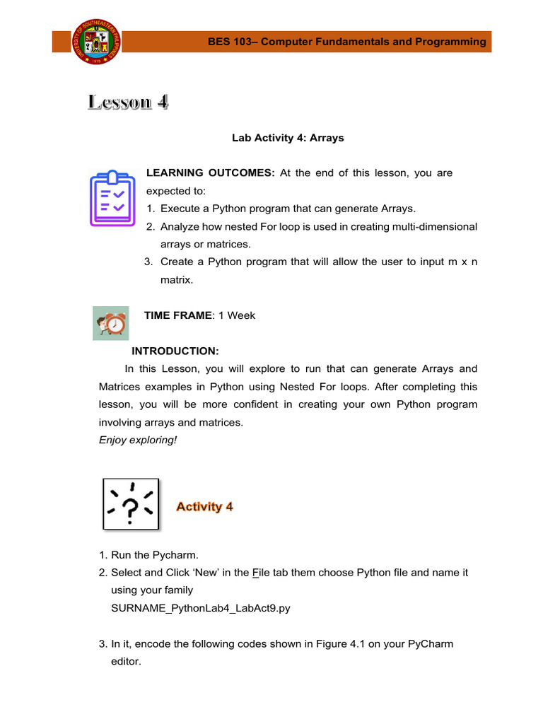 BES103 PythonLab4 | PDF | Matrix (Mathematics) | Control Flow