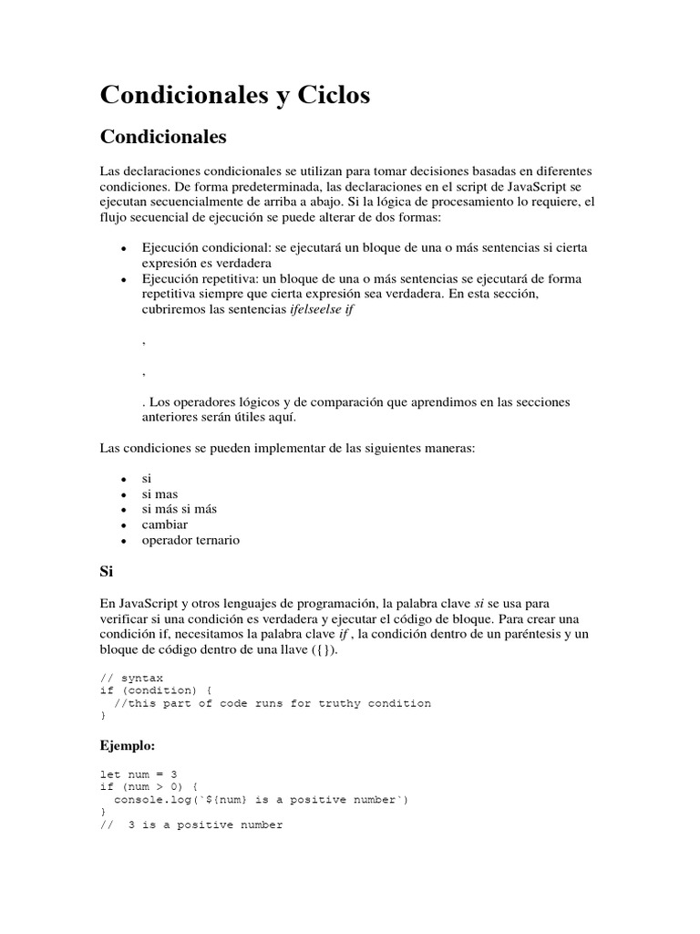 Condicionales y Ciclos | PDF | Ingeniería Informática | Desarrollo de ...