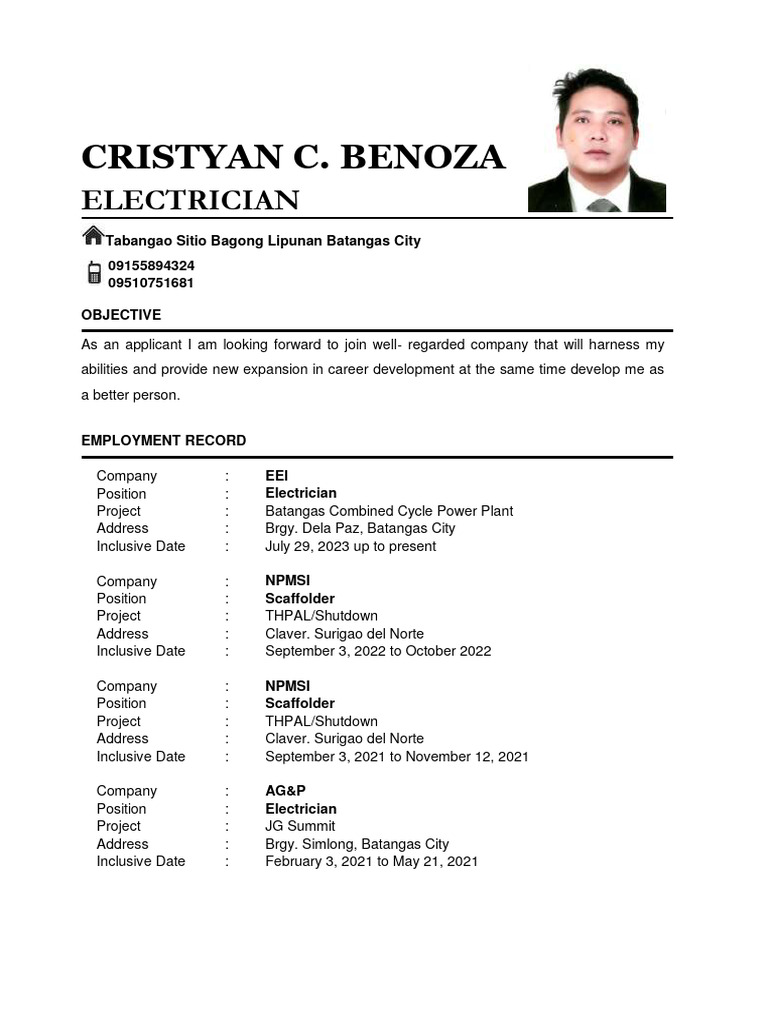 Resume Electrician | PDF | Southeast Asia | Philippines