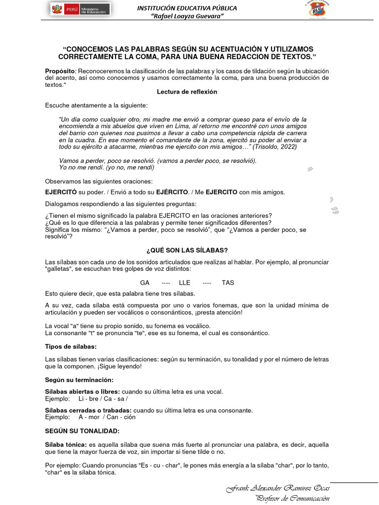 Conocemos Las Palabras Según Su Acentuación y Utilizamos Correctamente ...
