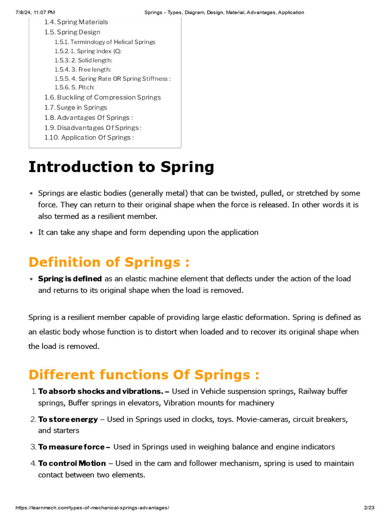 Springs - Types, Diagram, Design, Material, Advantages, Application ...