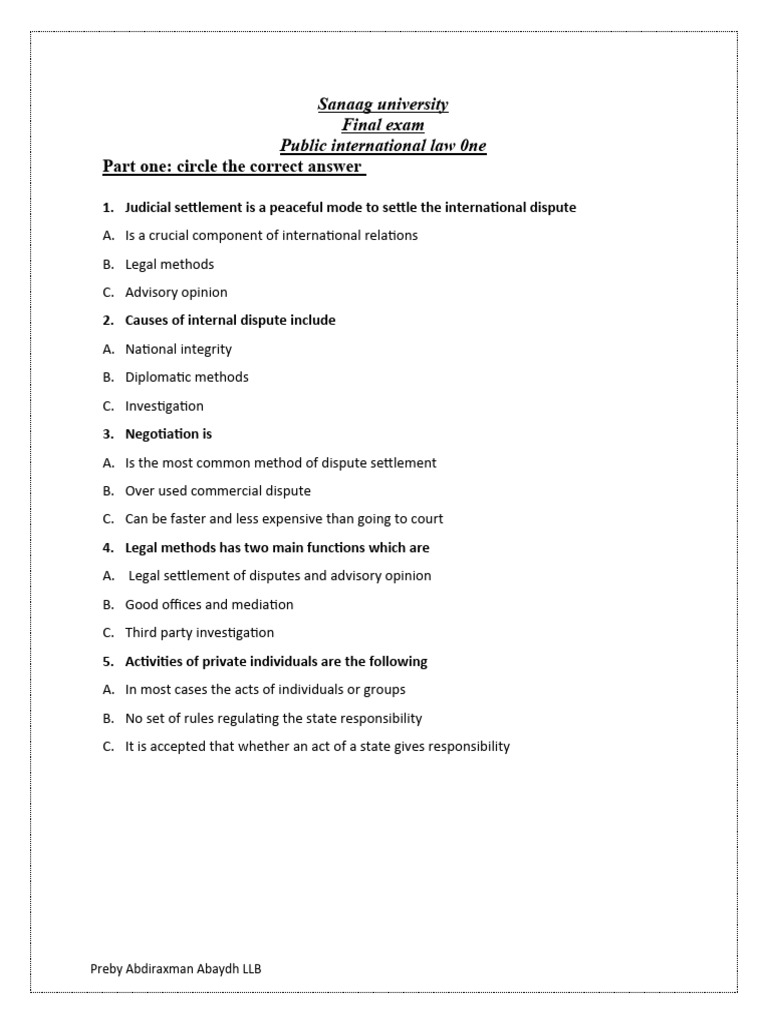 Final Exam International Law | PDF | International Law | Mediation