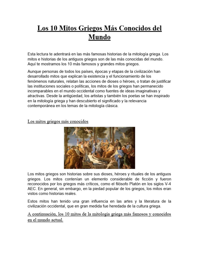 Los 10 Mitos Griegos Ms Conocidos Del Mundo | PDF | Minotauro | Edipo